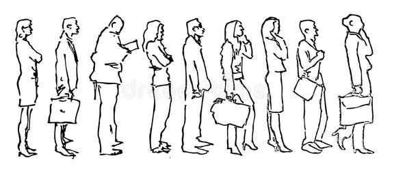 Queue People, Simple Doodle Hand Draw Sketch Outline Stock Illustration ...