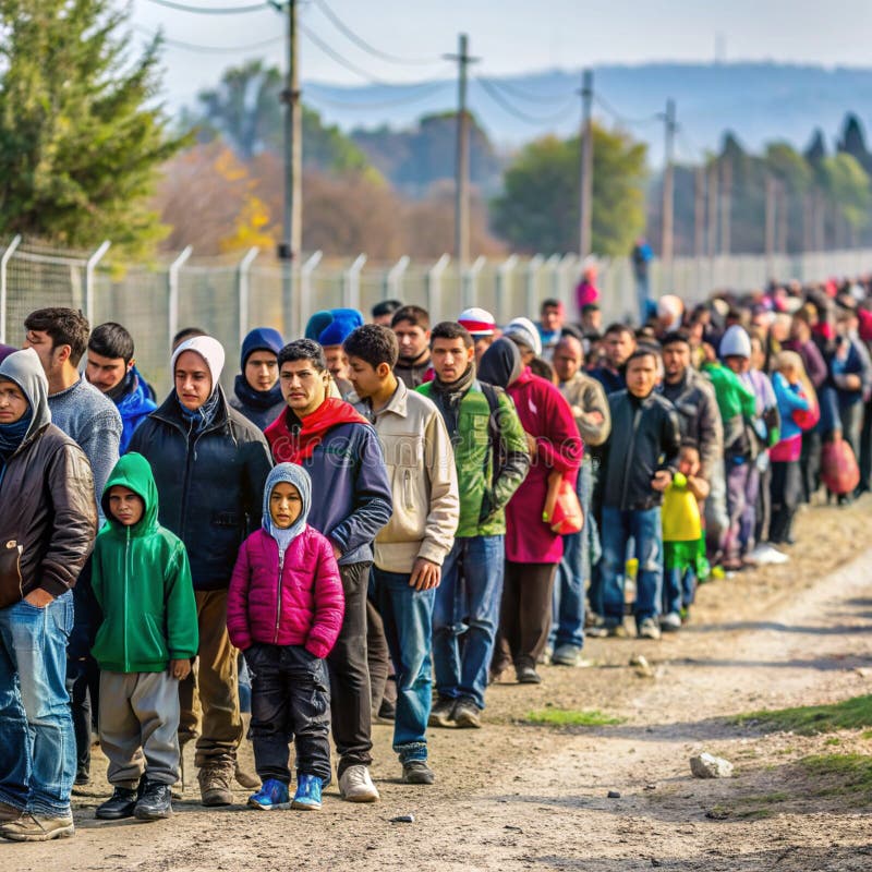 A Queue of Refugees at the Border Creative AI Stock Illustration ...