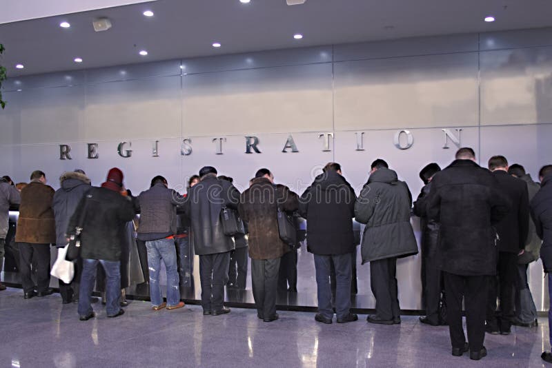 Queue on registration stock photo. Image of hallway, company - 1682830