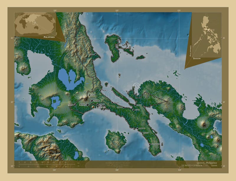 Quezon, Philippines. Physical. Labelled Points of Cities Stock ...