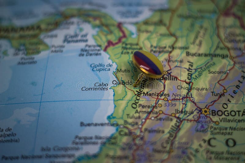 Quibdo Pinned on a Map with Flag of Colombia Stock Image - Image of ...