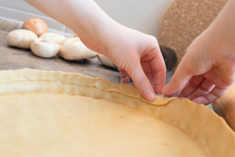 Quiche Dough Homemade Preparation Hand Crust Form Stock Image - Image ...