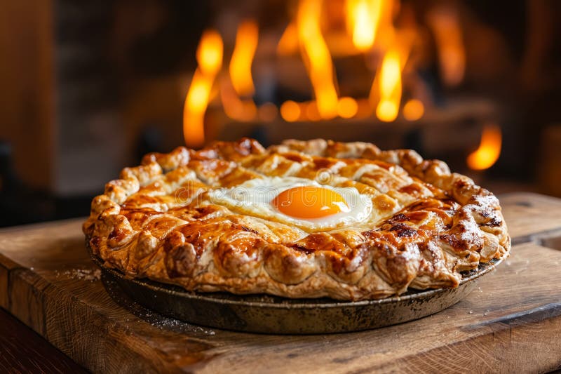 A Quiche with an Egg on Top of it Sitting on a Wooden Cutting Board ...