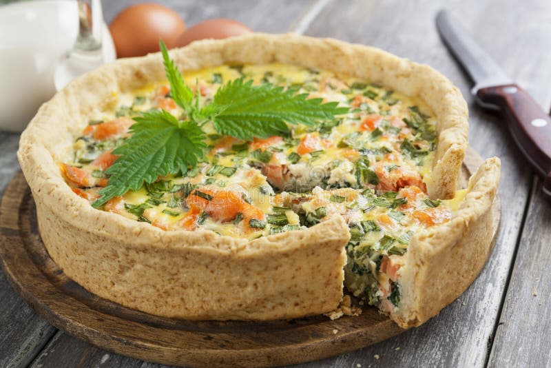 Quiche Pie with Fish and Nettles Stock Photo - Image of white, salmon ...