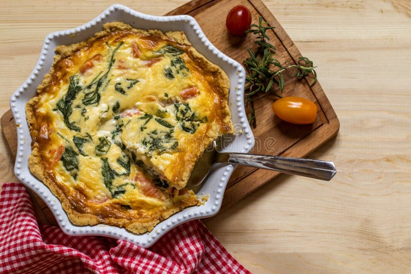 Quiche with Salmon, Spinach and Cream Cheese Sauce Stock Image - Image ...