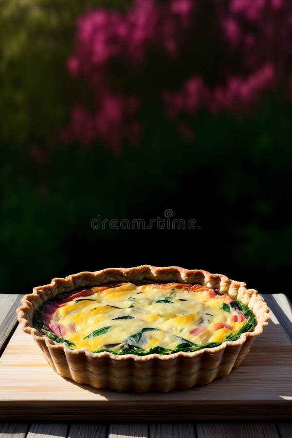 A Quiche Sitting on Top of a Wooden Cutting Board. Generative AI Stock ...
