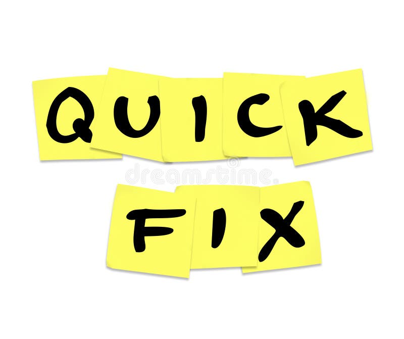 Quick Fix Words on Sticky Notes - Repair Solution Answer Stock ... Quick Fix Words on Sticky Notes - Repair Solution Answer Stock ...