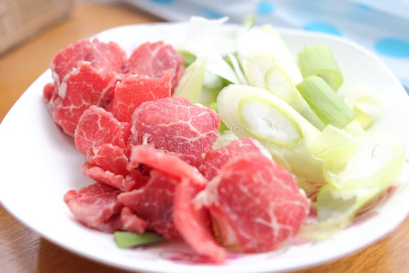 Quick-fried Beef with Scallions Stock Image - Image of board, view ...
