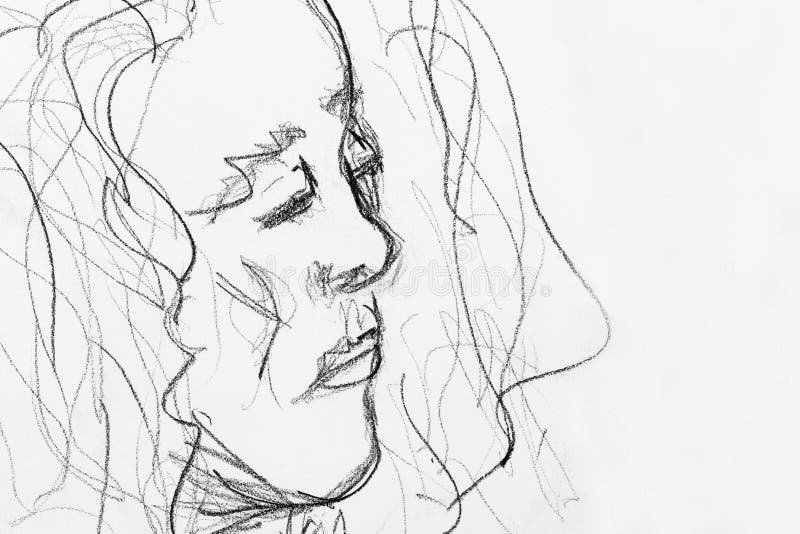 Quick Pencil Sketch of Woman Stock Photo - Image of carbon, lines: 34506662