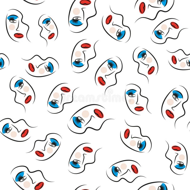 Quick Sketch of Human Face on White Background. Vector Seamless Pattern ...