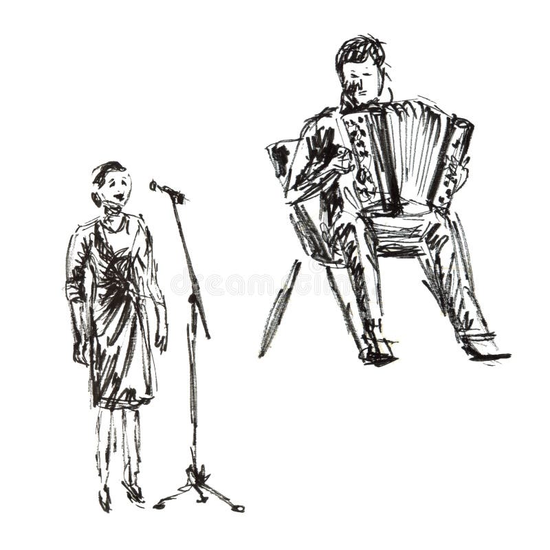 Quick Sketch Illustration of Set Musicians - Singer in Front of a ...