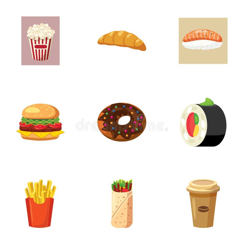 Quick Snack Icons Set, Cartoon Style Stock Vector - Illustration of ...
