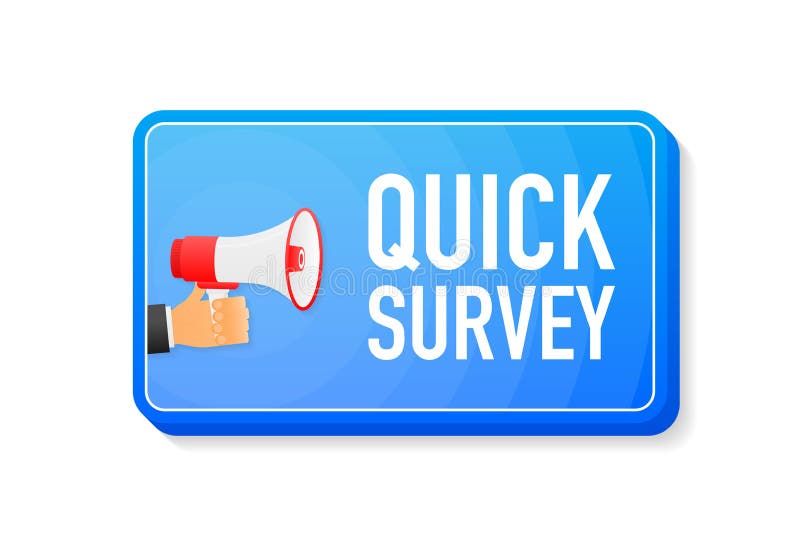 Quick Survey Megaphone Blue Banner in 3D Style on White Background ...