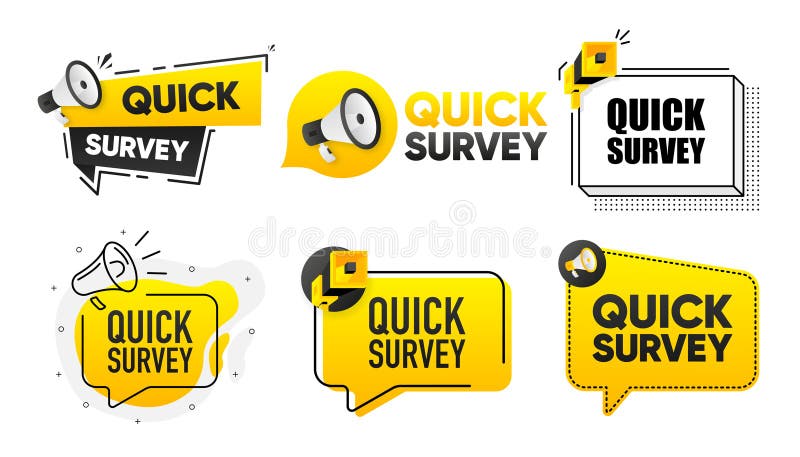 Quick Survey. Megaphone Label Collection with Text. Marketing and ...