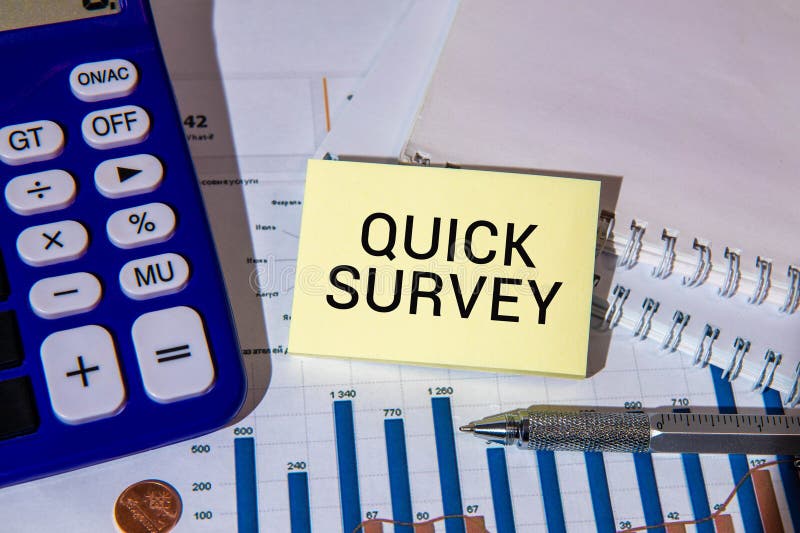 QUICK SURVEY Text on a White Paper. the Inscription on the Notebook ...