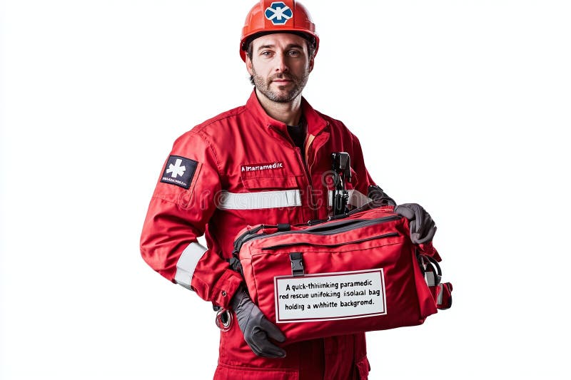 A Quick Thinking Paramedic in a Red Uniform Stock Illustration ...