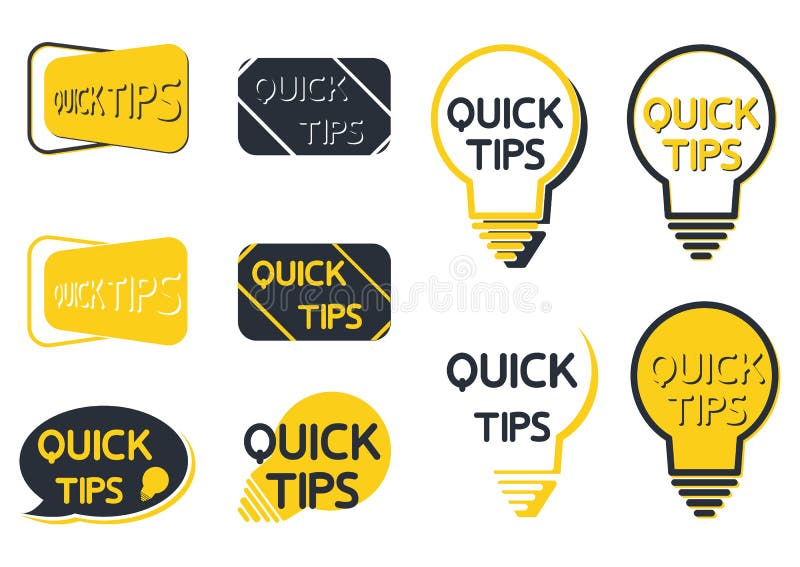 Quick Tip Icon Set. Yellow Lightbulb Icons with Quick Tips Text Inside ...