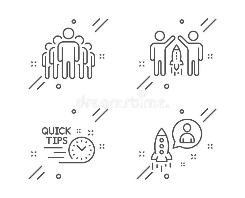 Quick Tips, Group and Partnership Icons Set. Startup Sign. Helpful ...