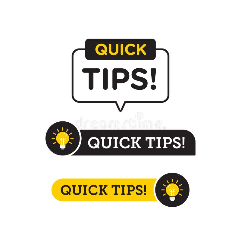Quick Tips, Helpful Tricks Vector Logo Icon or Symbol Set with Black ...