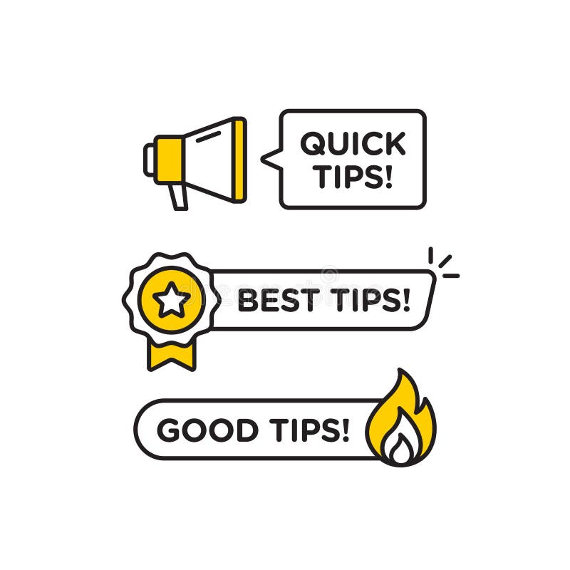 Quick Tips, Helpful Tricks Vector Logo Icon or Symbol Set with Black ...