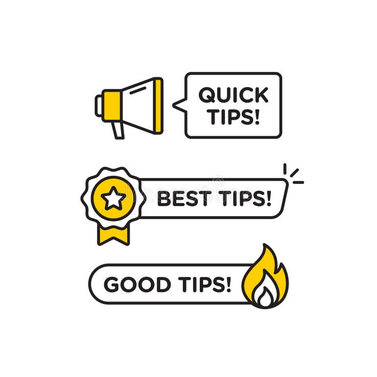 Quick Tips, Helpful Tricks Vector Logo Icon or Symbol Set with Black ...