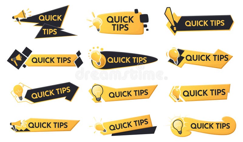 Quick Tips Icon or Symbol Set with Black and Yellow Color. Lightbulb ...
