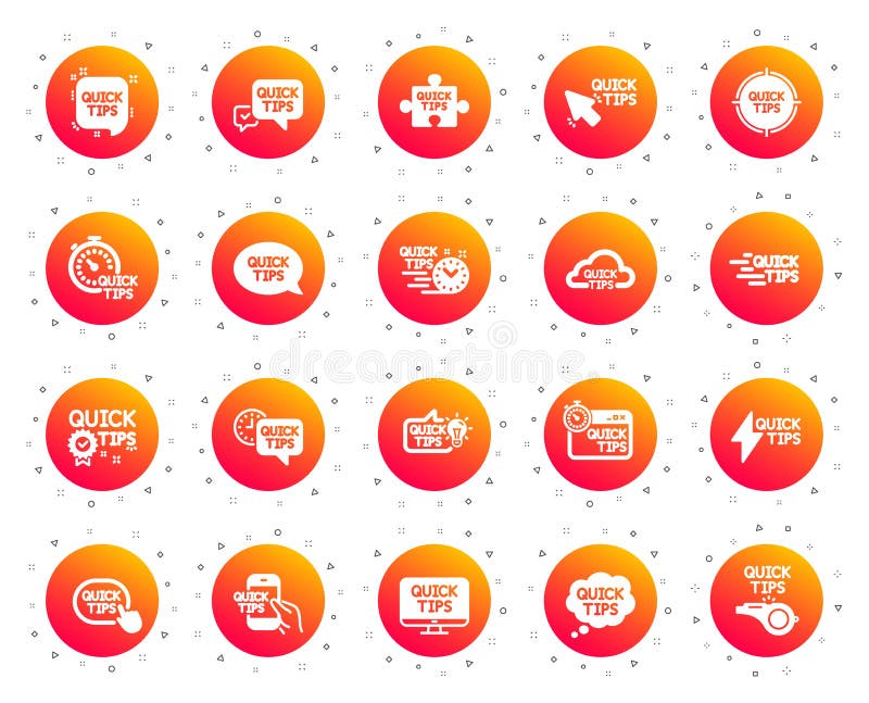 Quick Tips Icons. Set of Helpful Tricks, Solution and Quickstart Guide ...