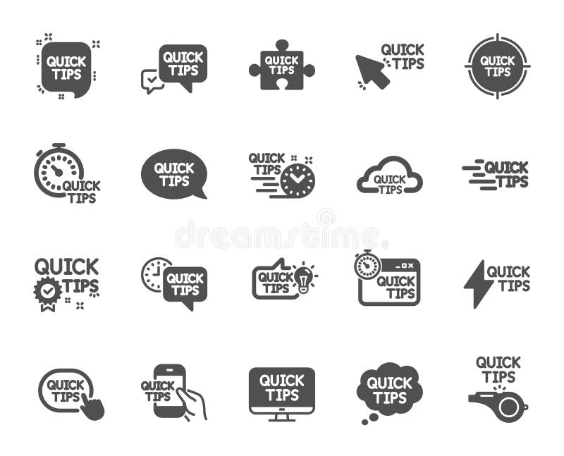 Quick Tips Icons. Set of Helpful Tricks, Solution and Quickstart Guide ...