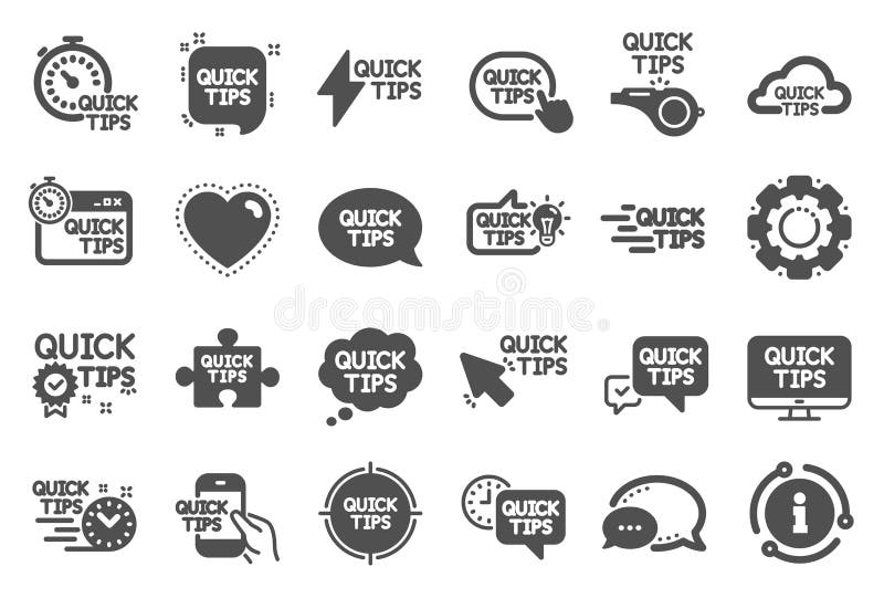 Quick Tips Icons. Set of Helpful Tricks, Solution and Quickstart Guide ...