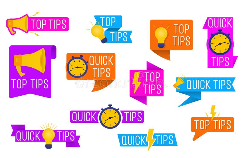 Quick Tips Letterings Set, Emblems and Banners. Stock Vector ...
