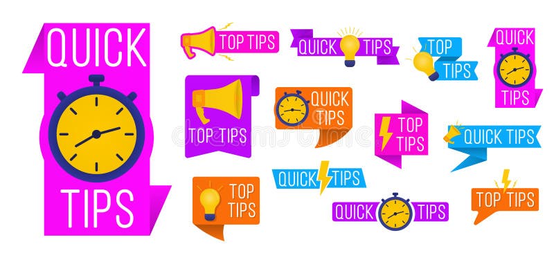 Quick Tips Letterings Set, Emblems and Banners. Stock Vector ...
