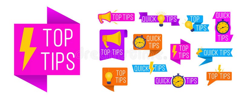 Quick Tips Letterings Set, Emblems and Banners. Stock Vector ...