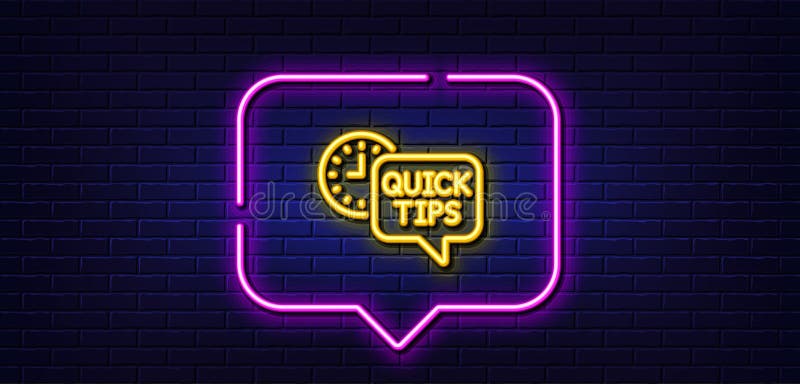 Quick Tips Line Icon. Helpful Tricks Sign. Neon Light Speech Bubble ...