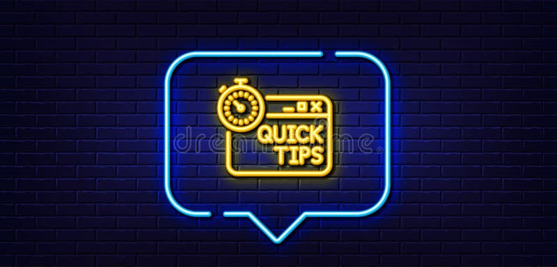 Quick Tips Line Icon. Helpful Tricks Sign. Neon Light Speech Bubble ...