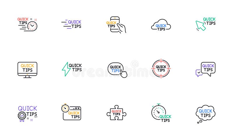 Quick Tips Line Icons. Helpful Tricks, Solution and Quickstart Guide ...