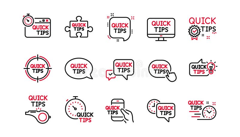 Quick Tips Line Icons. Helpful Tricks, Solution and Quickstart Guide ...