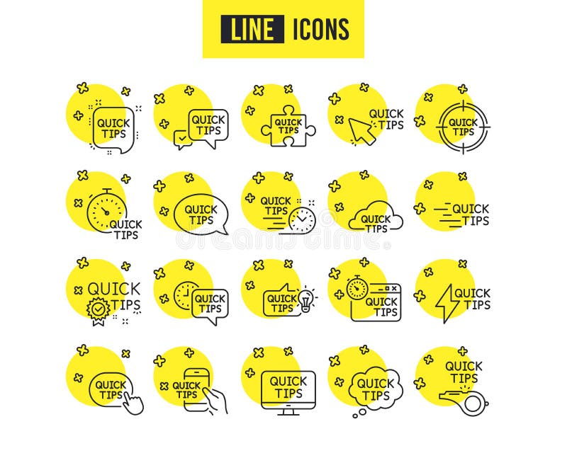 Quick Tips Line Icons. Set of Helpful Tricks, Solution and Quickstart ... Quick Tips Line Icons. Set of Helpful Tricks, Solution and Quickstart ...