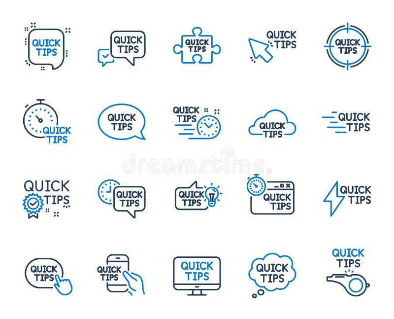 Quick Tips Line Icons. Set of Helpful Tricks, Solution and Quickstart ...