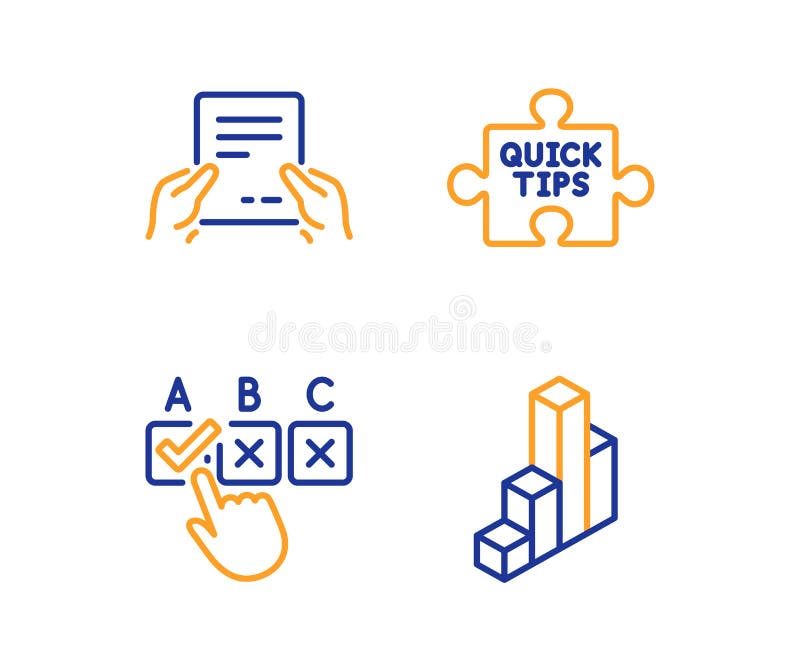 Quick Tips, Receive File and Correct Checkbox Icons Set. 3d Chart Sign ...