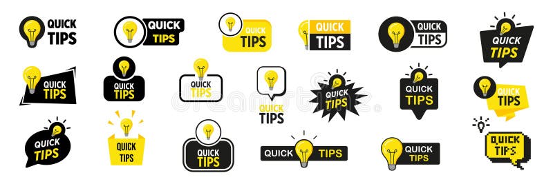Quick Tips Sticker Set. Quick Tips Badge with Lamp Stock Vector ...