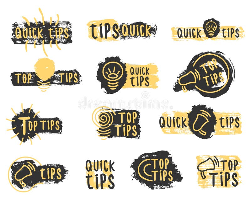 Quick Tips, Tricks Doodle Logos, Emblems, Banners. Stock Vector ...