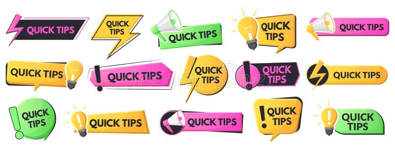 Quick Tips, Tricks and Solutions Logos, Helpful Advice Emblems. Useful ...