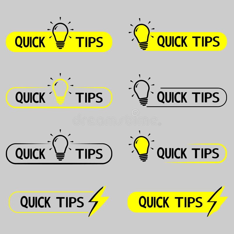 Quick Tips. Yellow Lightbulb Icon with Quicks Tip Text. Helpful Idea ...