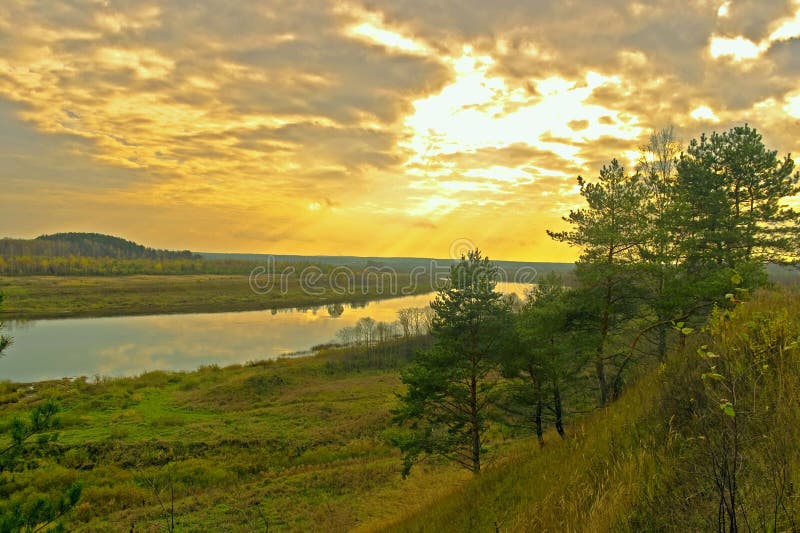 Quiet Autumn Evening on the Volga Stock Image - Image of bush, fall ...