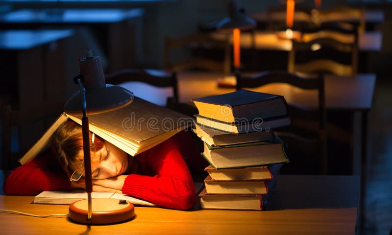 Quiet Calm Atmosphere in the Library Dim Light Personal Lamp Stock ...
