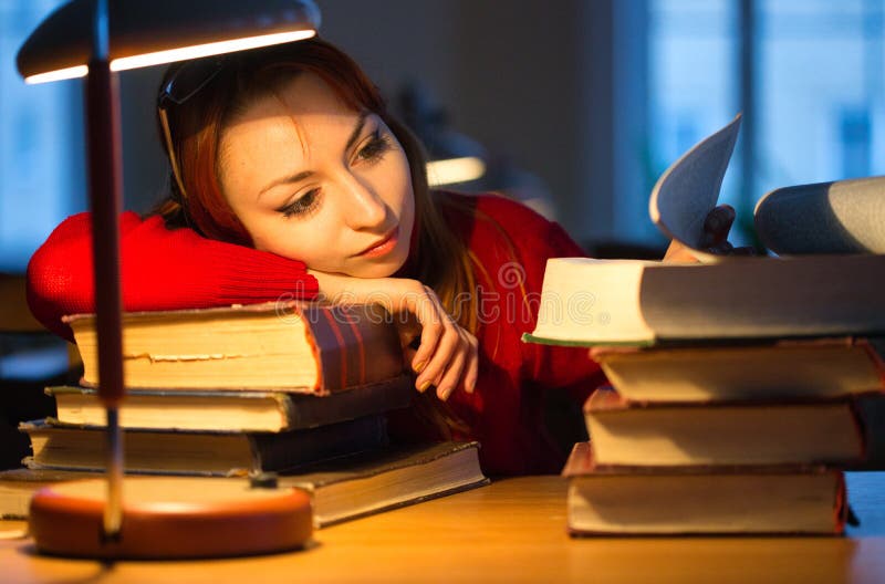 Quiet Calm Atmosphere in the Library Dim Light Personal Lamp Stock ...