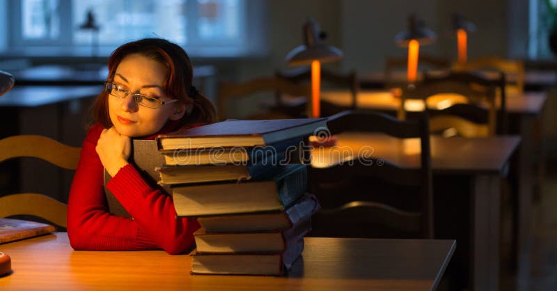 Quiet Calm Atmosphere in the Library Dim Light Personal Lamp Stock ...