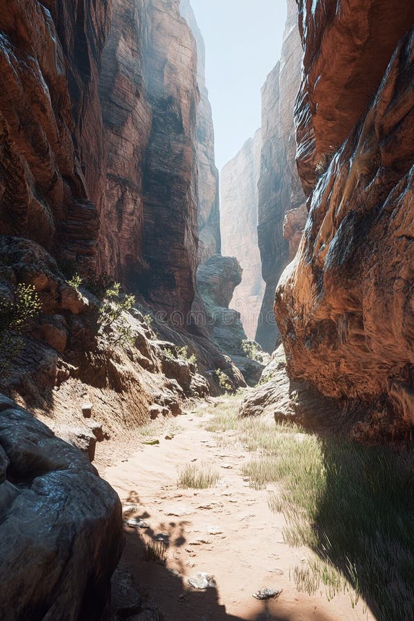 A Quiet Canyon with Towering Cliffs and a Narrow Winding Path. Game ...