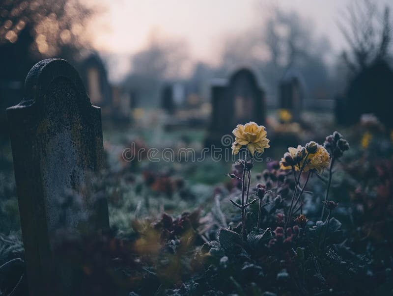 Quiet Cemetery at Dawn stock image. Image of silhouette - 363880711