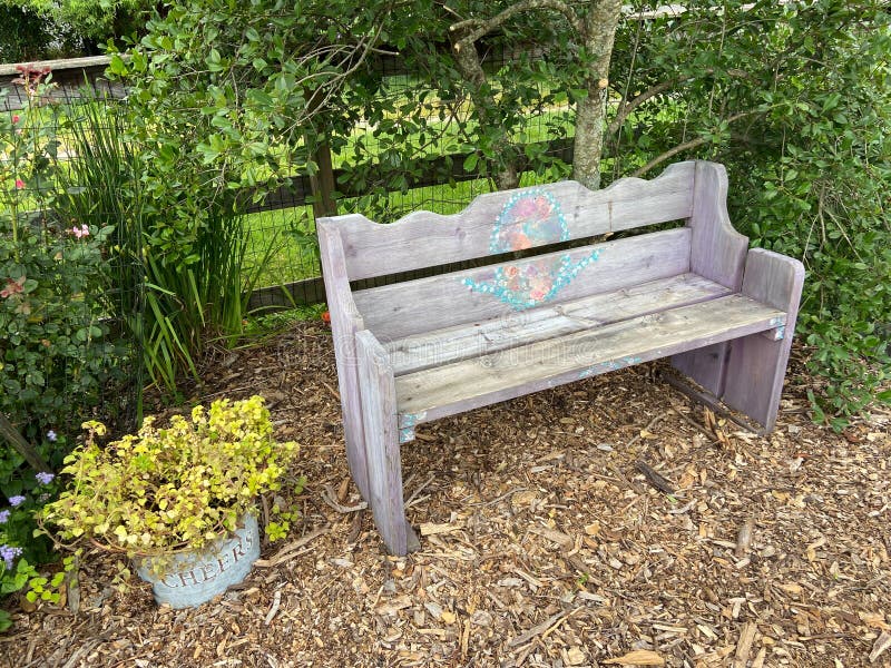 Quiet Community Garden Bench in Summer Stock Image - Image of garden ...